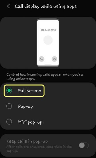 How to Make Incoming Calls Display in Full Screen on Galaxy S21, S20, S10